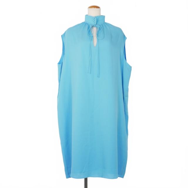 【中古】バレンシアガ BALENCIAGA ハイネック ノースリーブ ワンピース シルク ひざ丈 36 青 ブルー レディース