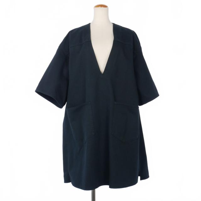 【中古】エムエムシックス メゾンマルジェラ MM6 Maison Margiela 21AW ワンピース Vネック 半袖 S ブラック 黒