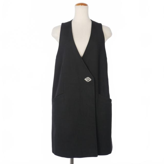 【中古】ガニー GANNI Cotton Suiting Vest ロングジレ ベスト ジャケット ノースリーブ 36 黒 ブラック 6639