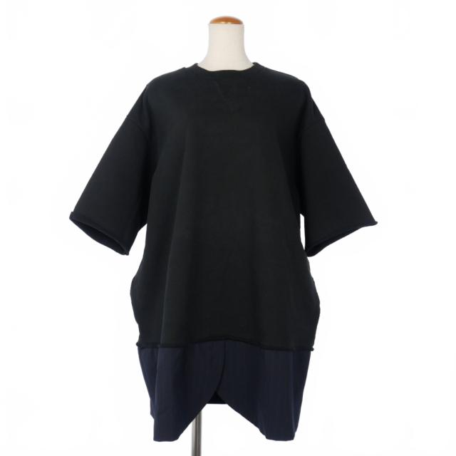 【中古】エムエムシックス メゾンマルジェラ トレーナー スウェット 半袖 テーラードドッキング M 黒 ブラック