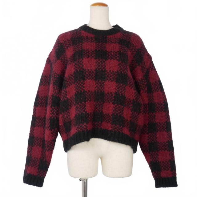【中古】マルニ MARNI チェック アルパカニット セーター 長袖 38 赤 黒 レッド ブラック レディース