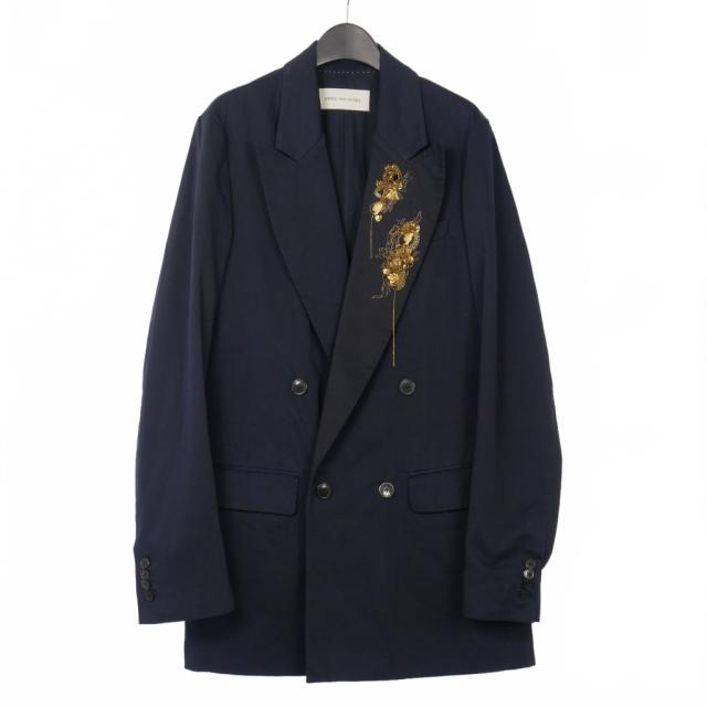 【中古】ドリスヴァンノッテン DRIES VAN NOTEN 25SS BARTON GD EMB ビジュー ダブル ロングジャケット 46 紺