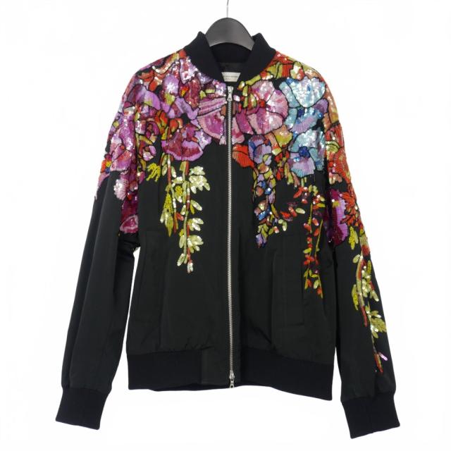 【中古】ドリスヴァンノッテン DRIES VAN NOTEN 20SS フローラル スパンコール ボンバージャケット M 黒 ブラック
