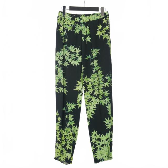 【中古】ドリスヴァンノッテン DRIES VAN NOTEN 紅葉 プリント イージー パンツ スラックス モミジ 38 黒 緑 ブラック