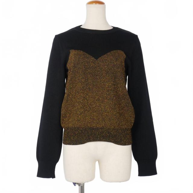【中古】ドリスヴァンノッテン DRIES VAN NOTEN ラメ切替 ニット セーター 長袖 M 黒 ブラック ゴールド レディース