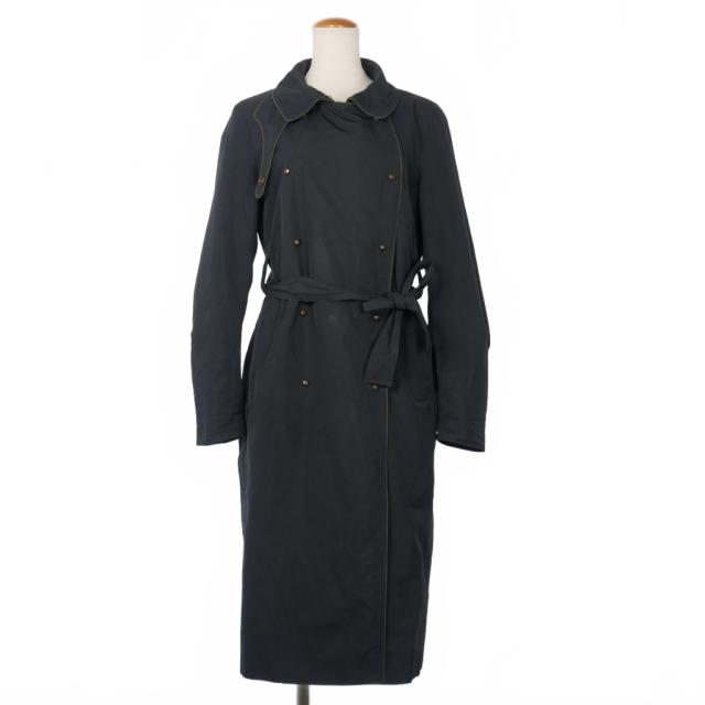 【中古】イヴサンローラン YVES SAINT LAURENT 裏地パイソン ナイロン トレンチコート FR36 黒 ブラック レディース