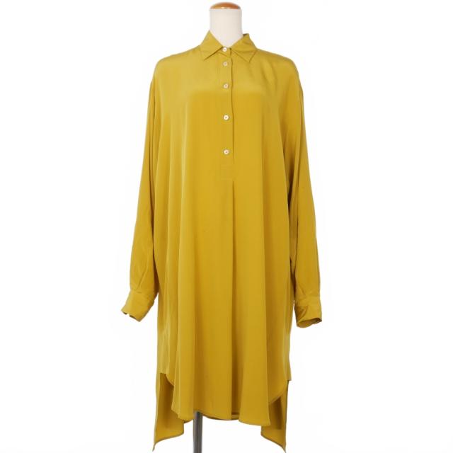 【中古】メゾンマルジェラ Maison Margiela シルク シャツ ワンピース プルオーバー 36 マスタード イエロー 黄色