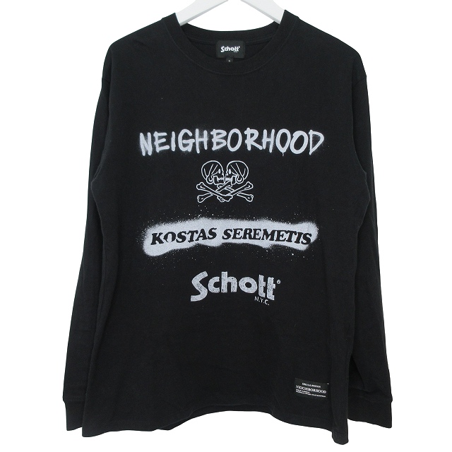 【中古】ショット SCHOTT ×NEIGHBORHOOD 長袖 Tシャツ S ロゴ ブラック k1661 0209 メンズ