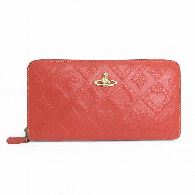 【中古】ヴィヴィアンウエストウッド Vivienne Westwood 財布 レディース ラウンドファスナー 長財布 トランプ柄  赤  レディース