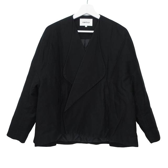 【中古】ENFOLD 長袖 ジャケット コート ノーカラー ボタンレス 38 Ｍサイズ相当 ブラック k241430 0810 レディース