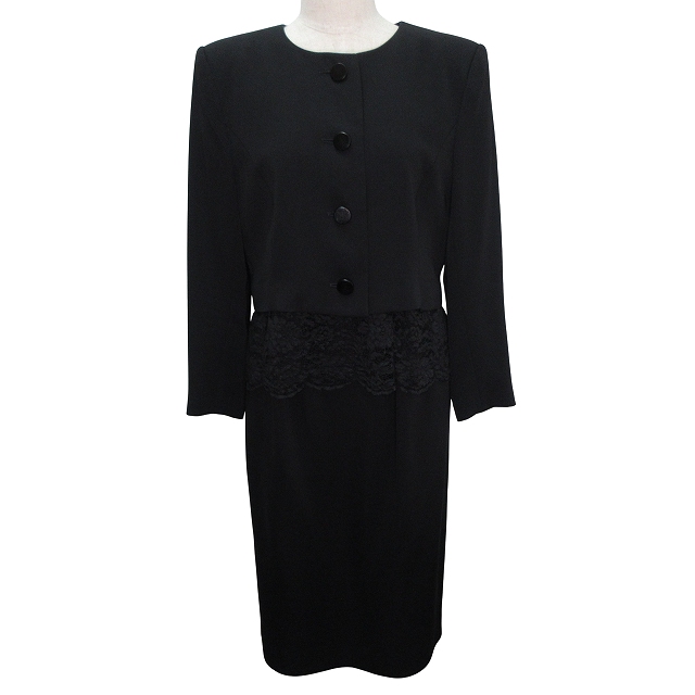 【中古】東京ソワール セットアップ スーツ ジャケット 半袖レースブラウス フォーマル 13号 Ｌサイズ相当 ブラック 0825 レディース