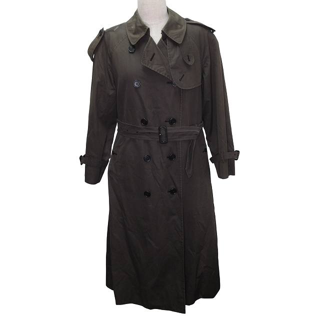 【中古】BURBERRY 長袖 トレンチコート ロング ライナー付 ウール ベルト 7AR Sサイズ相当 ブラウン系 1014 レディース