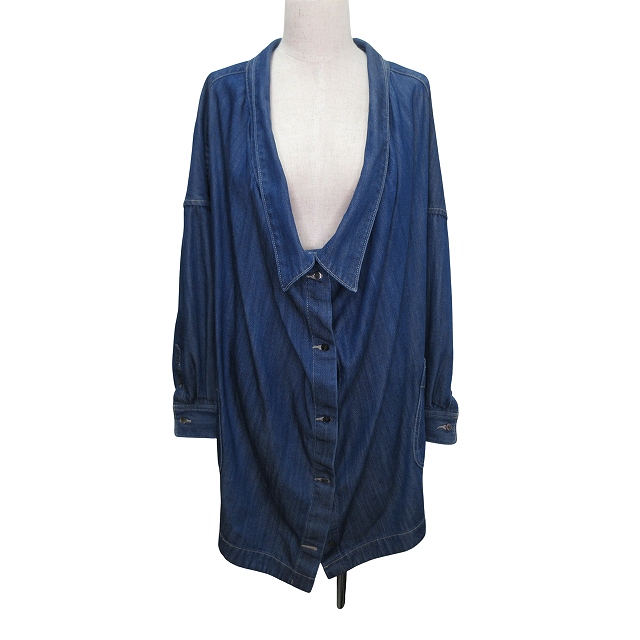 【中古】メルシーボークー 長袖 デニム シャツ ジャケット コート アウター 1 Mサイズ相当 ブルー k275312 レディース