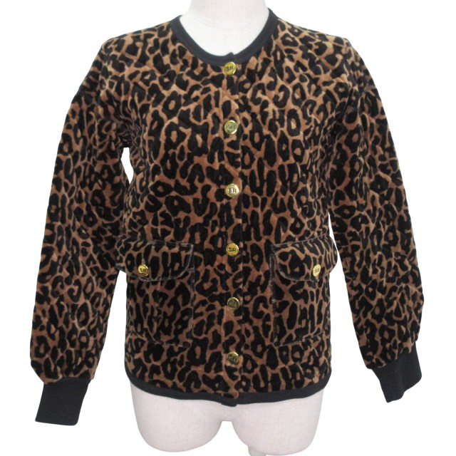 【中古】ソニアリキエル 長袖 ジャケット ラウンドネック レオパード柄 XS相当 ブラウン ブラック k306415 レディース