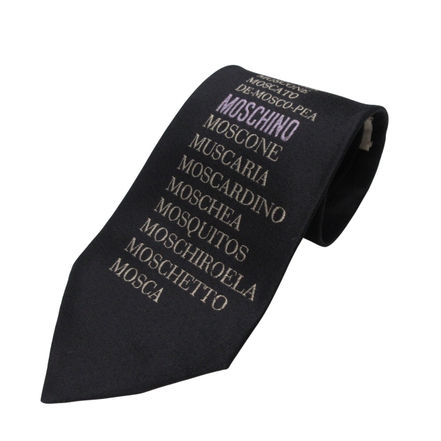 【中古】モスキーノ MOSCHINO ネクタイ ロゴ シルク ブラック k29631 1215 メンズ