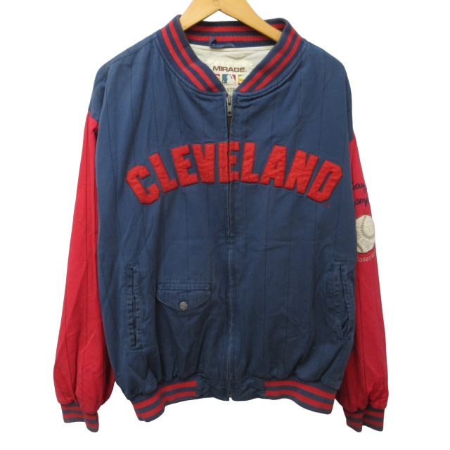 【中古】MIRAGE FIRST STRING 90s ヴィンテージ ブルゾン ジャケット ワッペン 刺? 紺 赤 ネイビー レッド Lサイズ ...