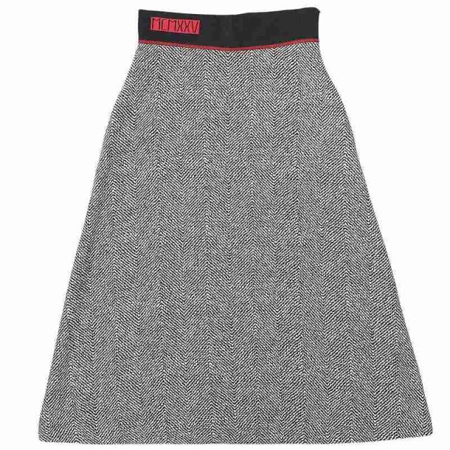 【中古】フェンディ FENDI MCMXXV ニット スカート フレア ウール シルク 総柄 ストレッチ 42 黒 ブラック 赤