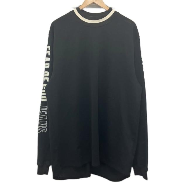 【中古】フィアーオブゴッド Fear Of God メッシュシャツ カットソー Tシャツ 長袖 プリント 黒 ブラック 約XL