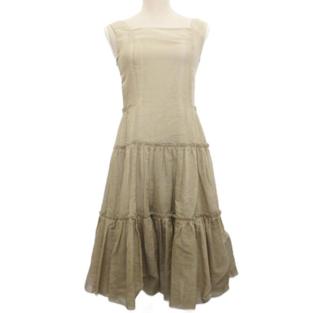 【中古】フォクシー FOXEY ワンピース ティアード ギャザー フリル シルク混 ロング 38 約S ベージュ 28007
