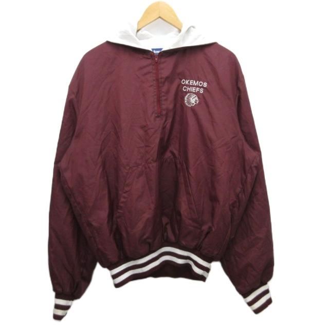 【中古】Holloway 80s ヴィンテージ 古着 コーチジャケット ブルゾン パーカー 刺繍 ワインレッド L