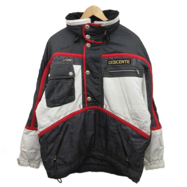 【中古】デサント DESCENTE レーシングジャケット ブルゾン 中綿 ハーフジップ アノラック L 白 ホワイト グレー