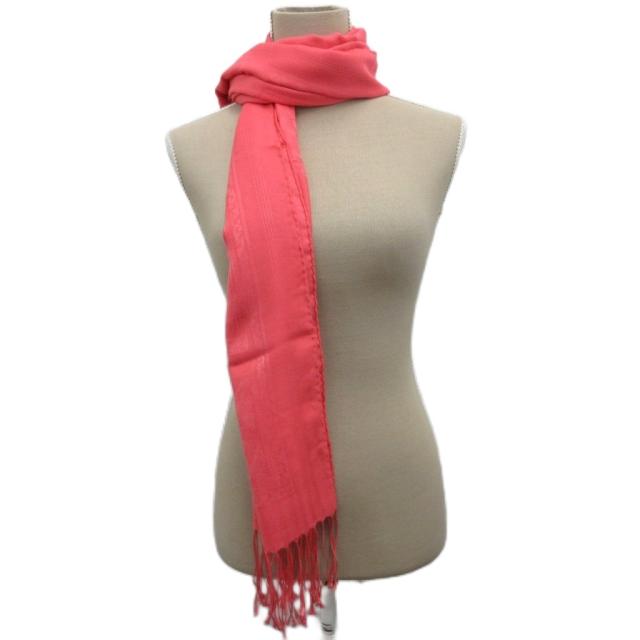 【中古】ロエベ LOEWE 美品 マフラー ストール 総柄 フリンジ 絹 シルク カシミヤ混 ピンク レディース