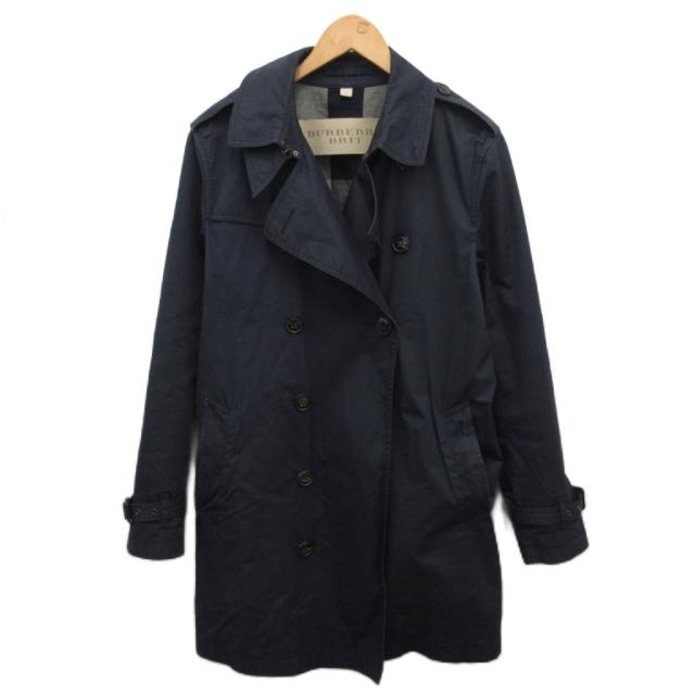 【中古】バーバリーブリット BURBERRY BRIT トレンチコート ロング丈 麻 リネン混 S 紺 ネイビー THTHAGAR503NON