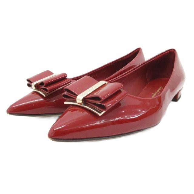【中古】サルヴァトーレフェラガモ Salvatore Ferragamo パンプス フラットシューズ パテント  赤 7 1/2 約25.5?p