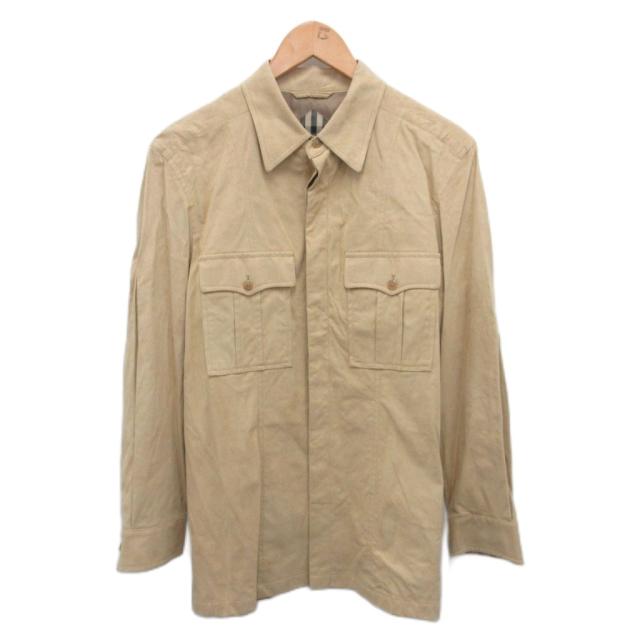 【中古】バーバリー ロンドン BURBERRY LONDON シャツ 長袖 フェイクレザー ノバチェック ベージュ S メンズ