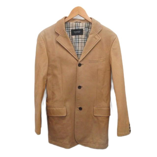 【中古】バーバリー ロンドン BURBERRY テーラードジャケット ブレザー ノバチェック ラムレザー 3B ベージュ M