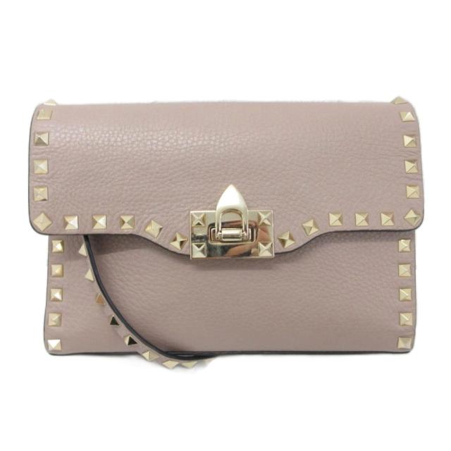 【中古】ヴァレンティノ ガラヴァーニ ロックスタッズショルダーバッグ クロスバッグ ゴールド金具 ピンクベージュ