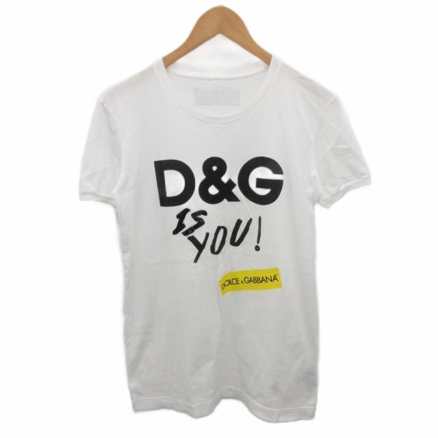 【中古】ドルチェ&ガッバーナ Tシャツ カットソー 半袖 ロゴプリント ビジュー スパンコール 36 白 ホワイト F8K74Z
