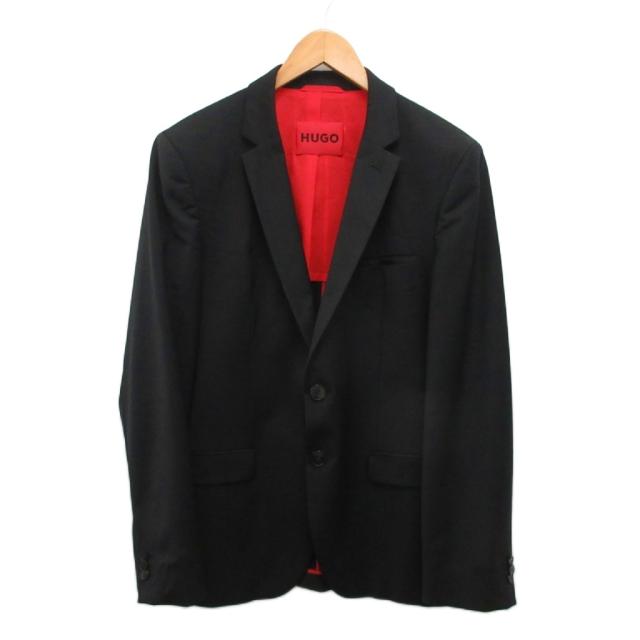 【中古】ヒューゴボス HUGO BOSS テーラードジャケット ブレザー 2B 裏地赤地 黒 ブラック 44 約M メンズ