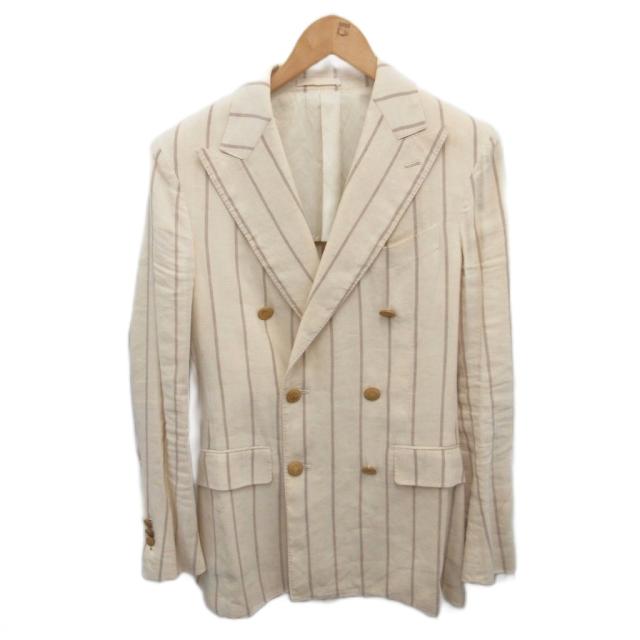 【中古】ラルディーニ テーラードジャケット ブレザー ストライプ ダブル 3B 44 アイボリー EG87703V2 メンズ