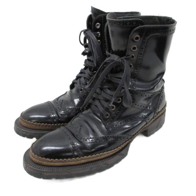 【中古】ドルチェ&ガッバーナ ロングブーツ 革靴 メダリオン ダービー ウィングチップ レースアップ ヒール 厚底