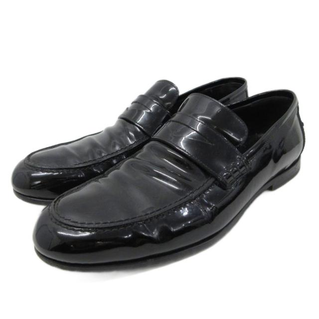 【中古】ジミーチュウ JIMMY CHOO ローファー スリッポン レザーシューズ エナメル 43 1/2 28.5cm 黒 ブラック