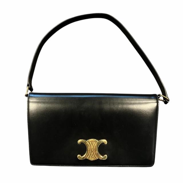 【中古】セリーヌ CELINE TRIOMPHE トリオンフ ロゴ ショルダーバッグ  ハンドバッグ ブラック 黒 ☆AA★