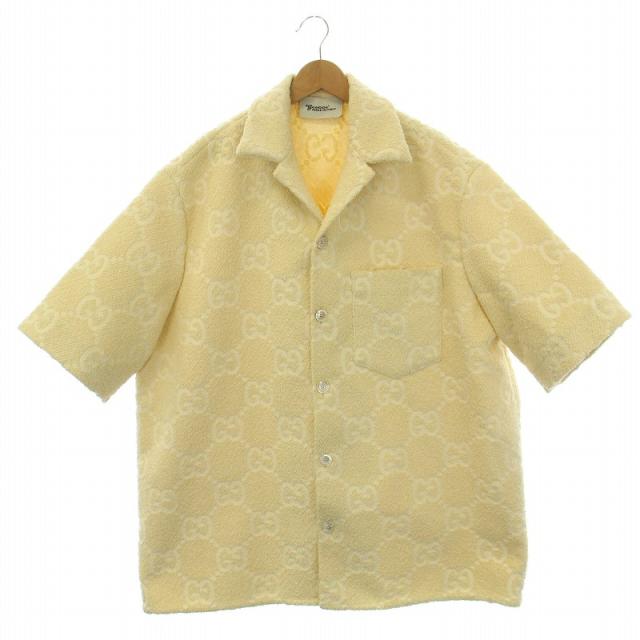 【中古】グッチ GUCCI 24SS GG テリークロスシャツ ビッグシルエット シェルボタン 半袖 パイル 48 M アイボリー