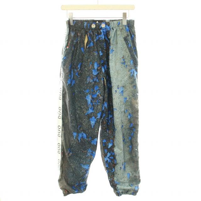 【中古】DUO NATASHA ZINKO イージーパンツ グラフィック柄 花柄 サイドロゴライン XS グレー 青 メンズ レディース