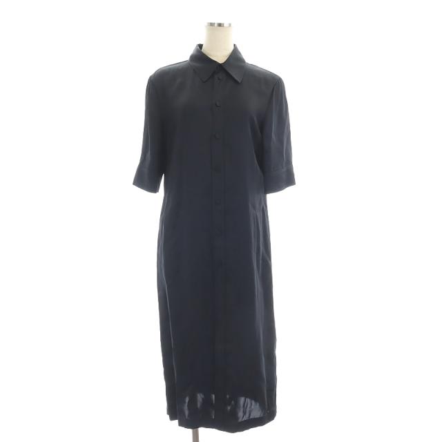 【中古】ジルサンダー JIL SANDER 22AW ショートスリーブ ロング ビスコースシャツ 七分袖 34 紺 ネイビー