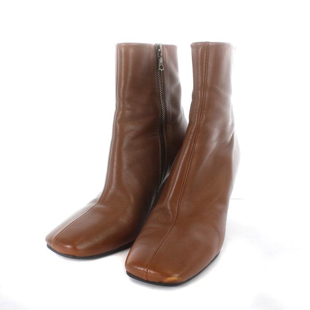 【中古】DRIES VAN NOTEN ショートブーツ カットアウトヒール スクエアトゥ レザー 37 24cm 茶 ブラウン 18689 /AK1