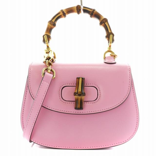 【中古】グッチ GUCCI バンブー 1947 ミニ トップハンドルバッグ ショルダーバッグ 2way レザー ピンク 636864