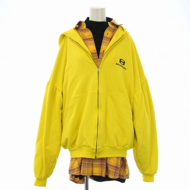 【中古】バレンシアガ Unity Sports Icon Layered Hoodie レイヤード パーカー 長袖 L 黄色 メンズ レディース