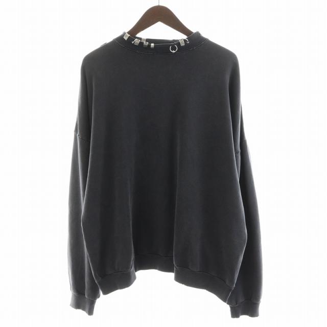 【中古】バレンシアガ BALENCIAGA 23AW UNISEX ピアス スウェット トレーナー ダメージ加工 L グレー 762718