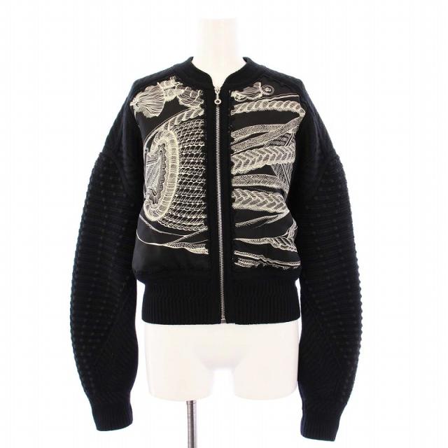 【中古】エルメス HERMES ダウンジャケット アウター シルク切替 ニット 38 ブラック /KH ■KH レディース