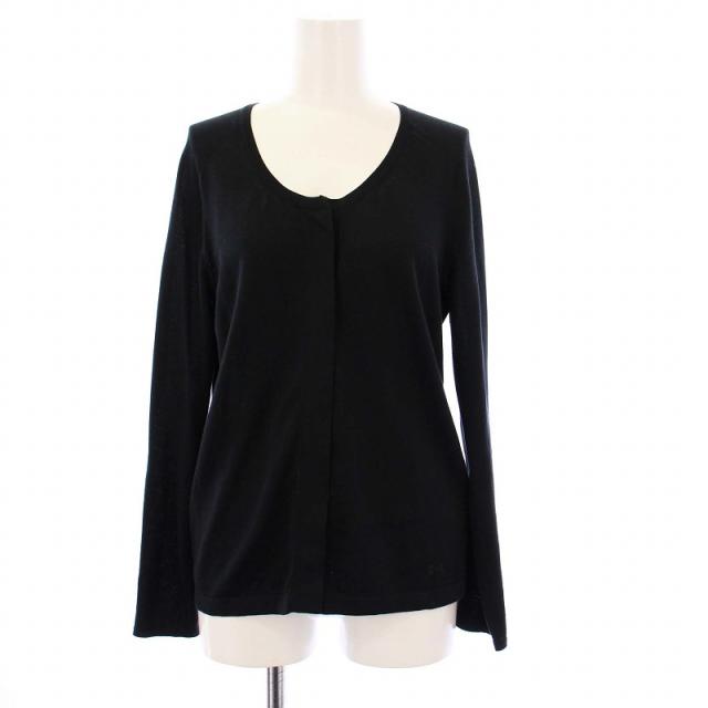 【中古】エルメス HERMES ニットカーディガン 長袖 Hロゴ刺繍 コットンシルク 36 ブラック /KH ■KH レディース