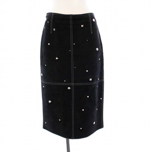 【中古】エルメス HERMES 19年製 スエードスカート タイト ロング スタッズ セリエボタン 38 ブラック レディース