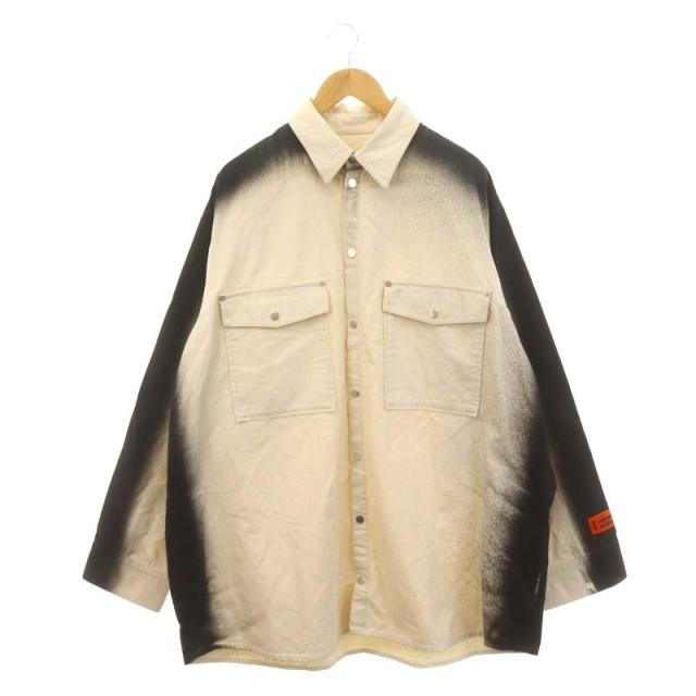 【中古】ヘロンプレストン HERON PRESTON ペイントジャケット シャツジャケット XL 生成色 黒 エクリュ ブラック