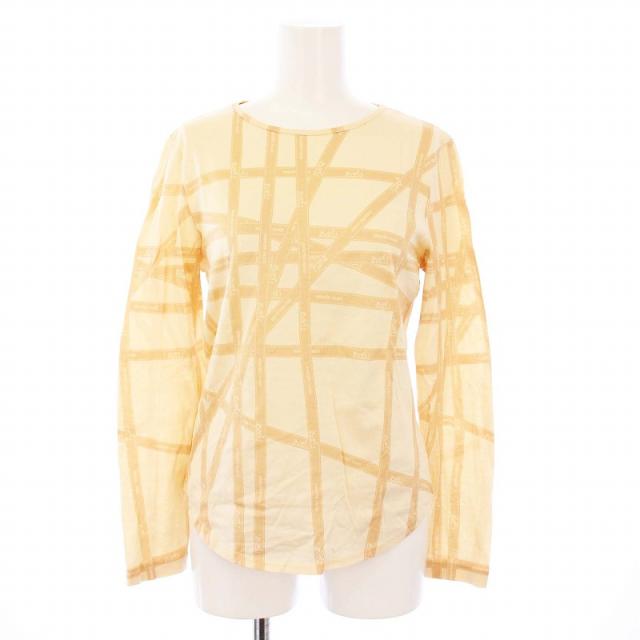 【中古】エルメス HERMES Tシャツ カットソー ロンT ボルデュック リボン柄 M ベージュ /KH レディース