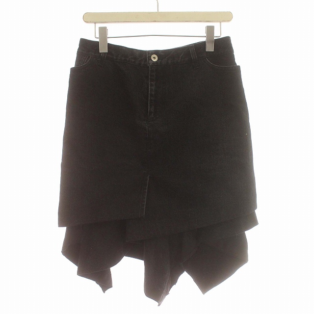 【中古】サカイ sacai デニム ミニスカート 変形 ヘムスカート スカート 2 M 黒 ブラック /☆G レディース